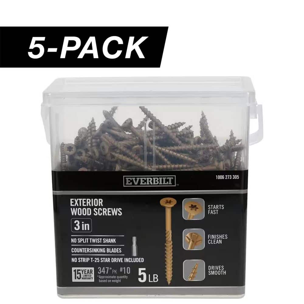 Everbilt 5-Pack 10 x 3 in. Star Drive Flat Head Exterior Wood Screws ...