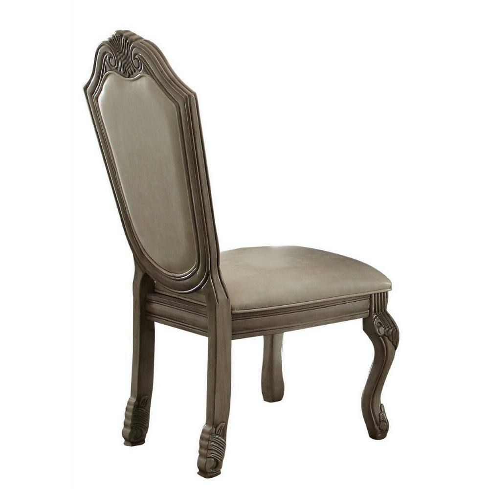 Benjara White and Gray Faux Leather Welt Trim Dining Chair (Set of 2 ...