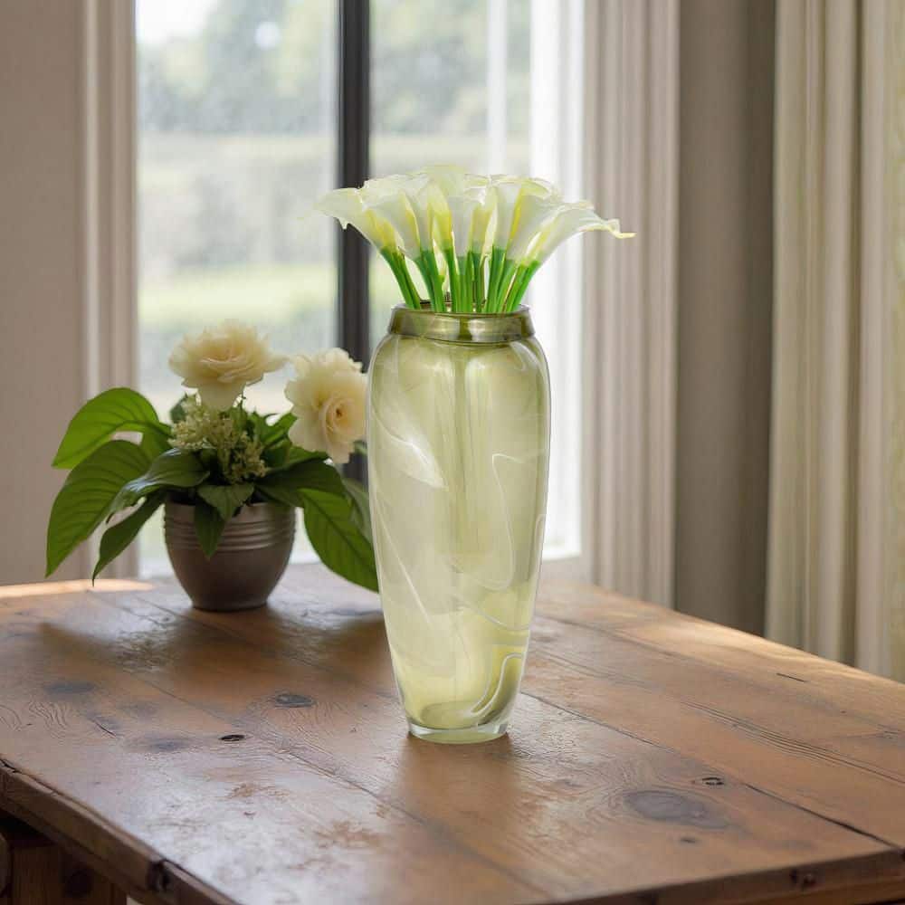 Liv & Skye 14 in. Green Glass Cylinder Swirl Decorative Vase 18005-01 ...