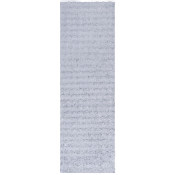 SAFAVIEH Faux Rabbit Bubble Gray 3 ft. x 8 ft. Machine Washable Solid ...