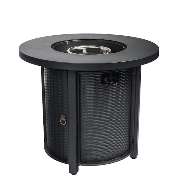 Nuu Garden 30 in. Round Metal Propane Gas Black Fire Pit Table with Lid ...