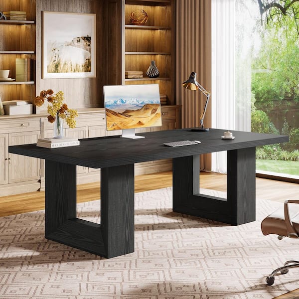 BYBLIGHT Capen 63 in. Rectangle Rustic Black Engineered Wood Computer ...