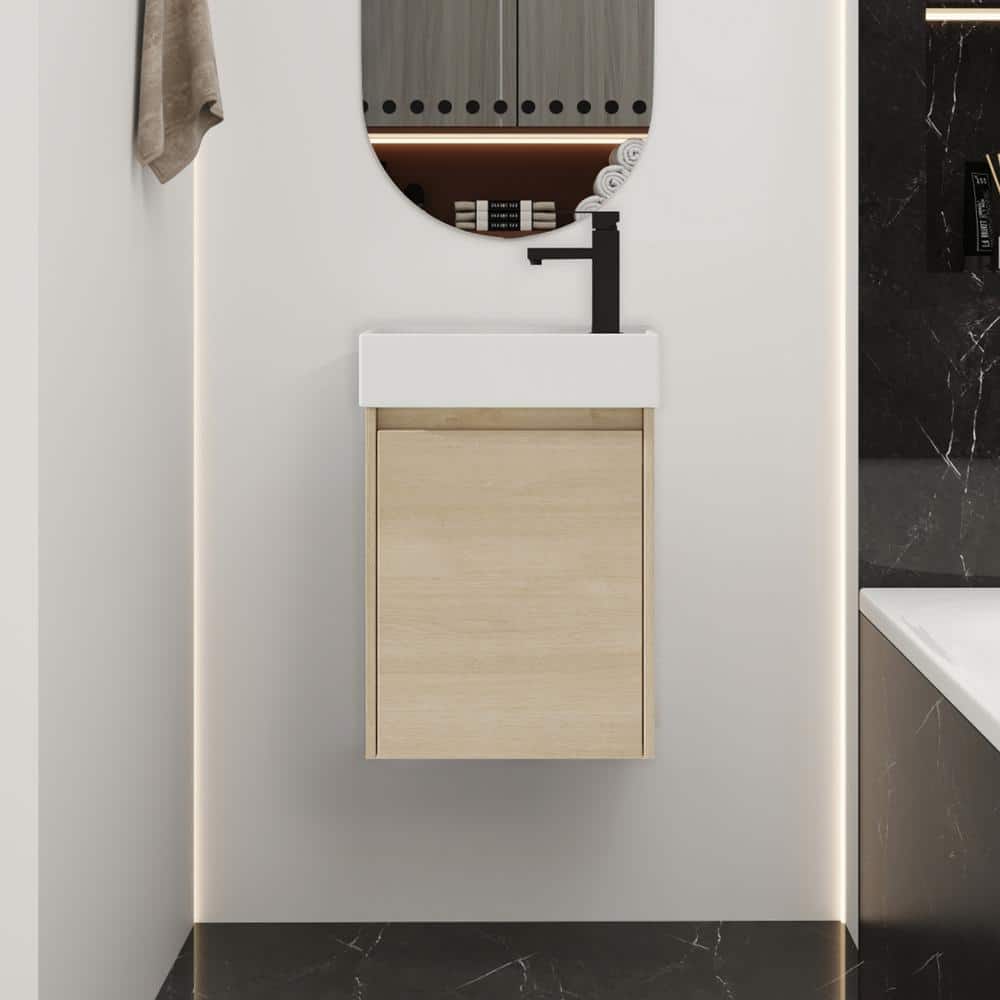 FUNKOL 16 in. W Simplicity Style Floating Small Bathroom Vanity with ...