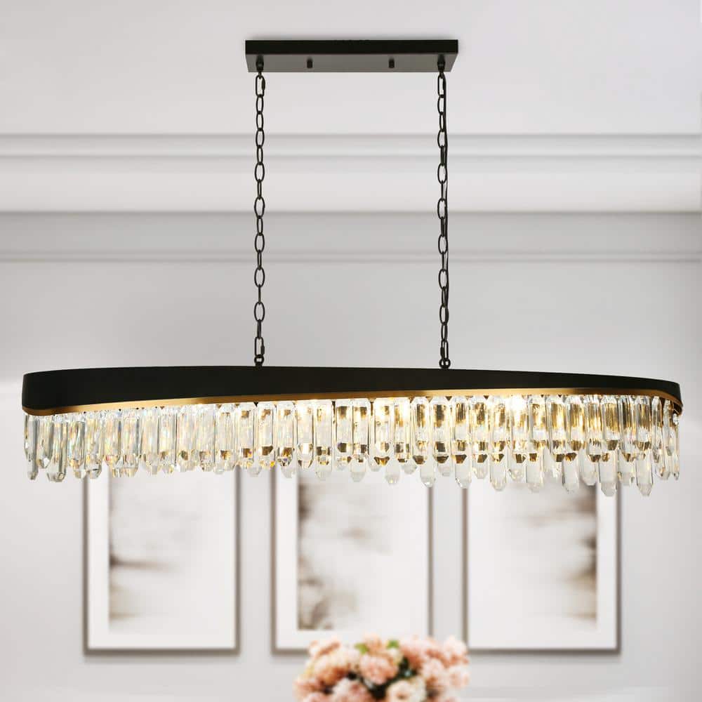 LNC Zephyrine 10-Light Matte Black and Plating Brass Crystal Oval ...