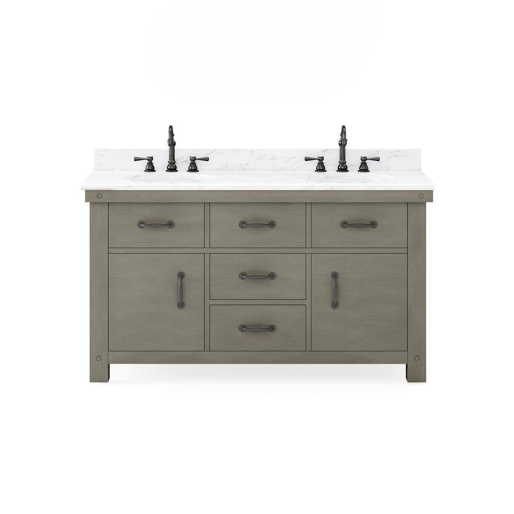 Water Creation Aberdeen 60 in. W x 34 in. H Vanity in Gray with Marble ...