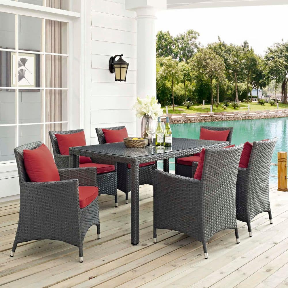 MODWAY Sojourn Wicker Rattan Aluminum Outdoor Patio 7-Piece Glass ...