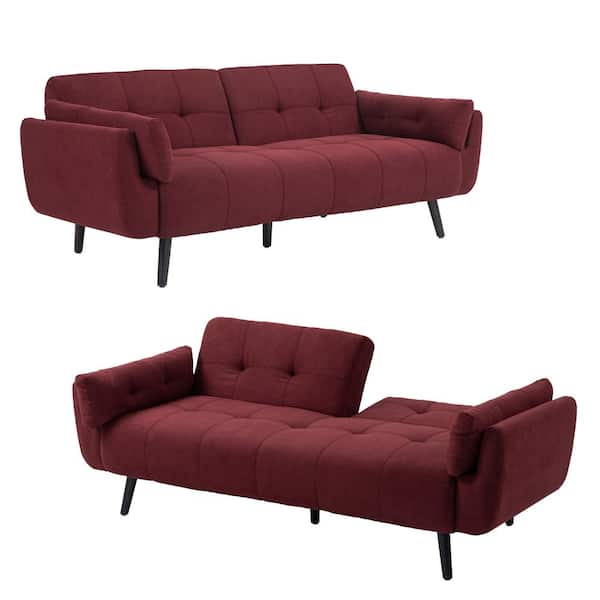 Uixe 74.9 in. W Red Polyester Upholstered Convertible Folding Futon Sleeper Couch Twin Size Sofa Bed Set of 2 LS0009 RD 2