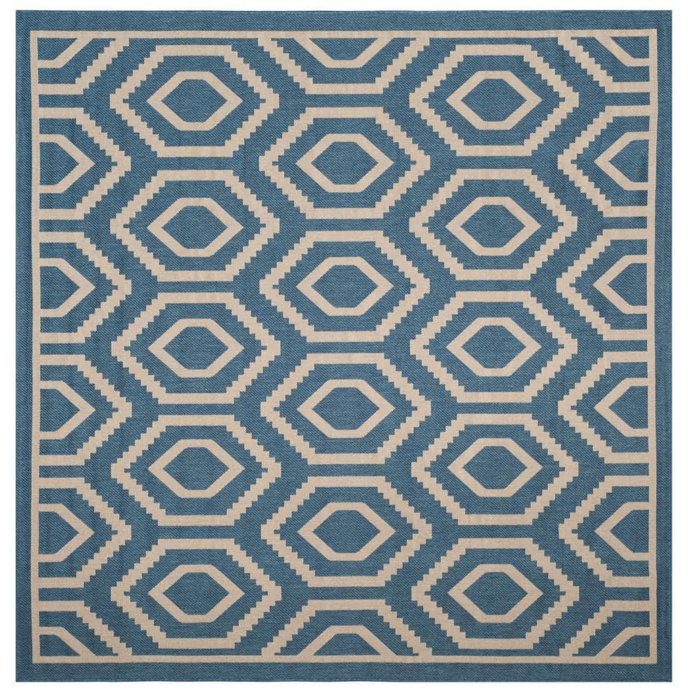 SAFAVIEH Courtyard Blue/Beige 8 ft. x 8 ft. Square Geometric Indoor ...