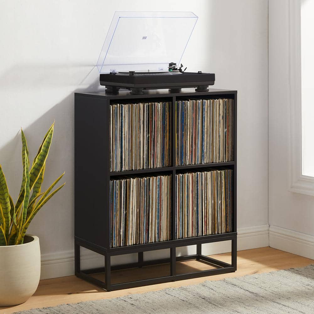 CROSLEY FURNITURE Enzo Black Record Storage Cube Bookcase CF1128-BK ...