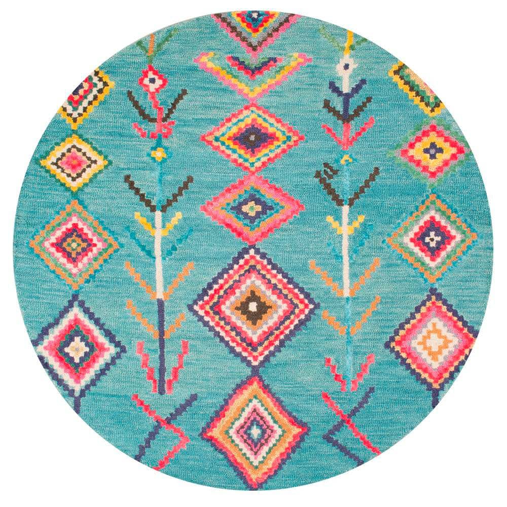 nuLOOM Belini Moroccan Southwestern Symbols Turquoise 6 ft. Round Rug ...