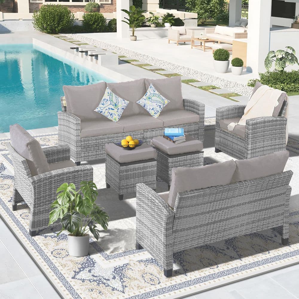 MIRAFIT 8-Piece Wicker Patio Outdoor Sectional Furniture Set with Brown ...