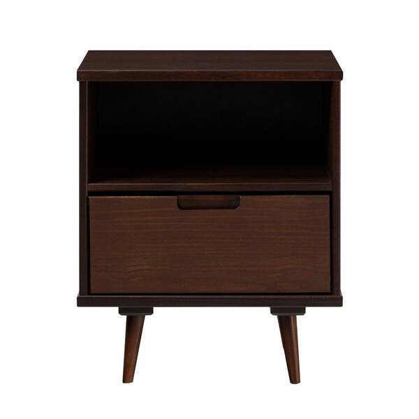 Welwick Designs 1-Drawer Walnut Solid Wood Mid-Century Modern Storage ...