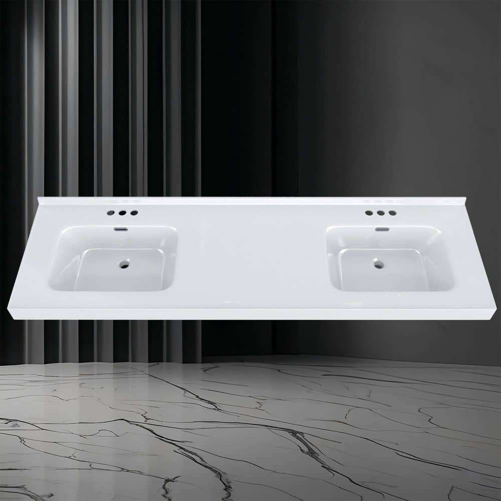 NTQ 73 in. W x 22 in. D Solid Surface White Vanity Top Rectangular ...