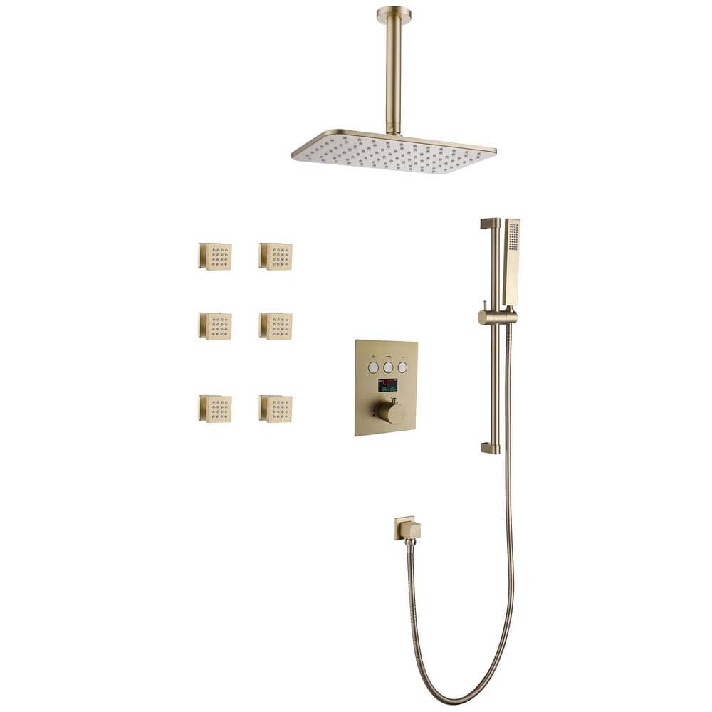 Tomfaucet Thermostatic Single Handle 3 Spray Patterns 12 In Ceiling