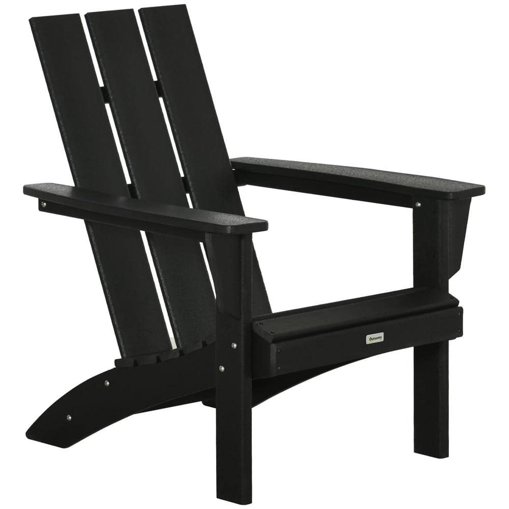 FORCLOVER Black Outdoor Plastic Adirondack Chair Backyard Lounge Chair ...