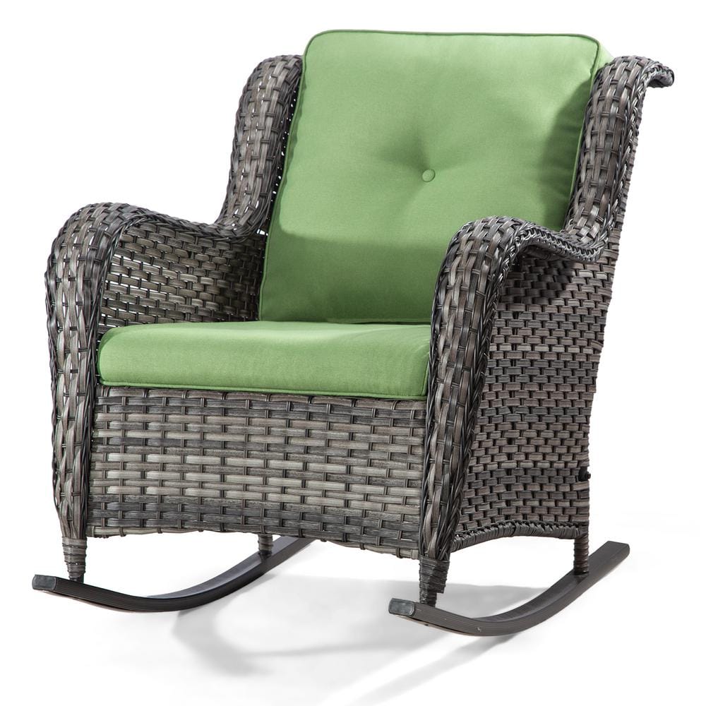 JOYSIDE Wicker Outdoor Rocking Chair Patio with Green Cushion (2-Pack ...