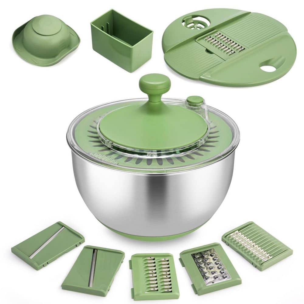 Wudkey 4.25 qt. Stainless Steel Salad Spinner with 5-Blade Slicer, Egg ...