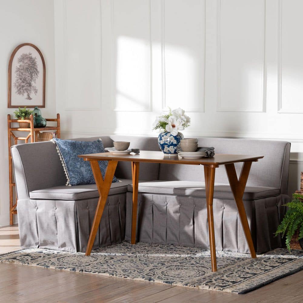 Baxton Studio Reginald 3-Piece Grey Fabric and Walnut Brown Wood Top ...