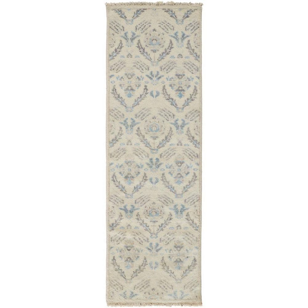 HomeRoots 2 ft. x 8 ft. Gray, Ivory Floral Runner Rug 2000513099 - The ...
