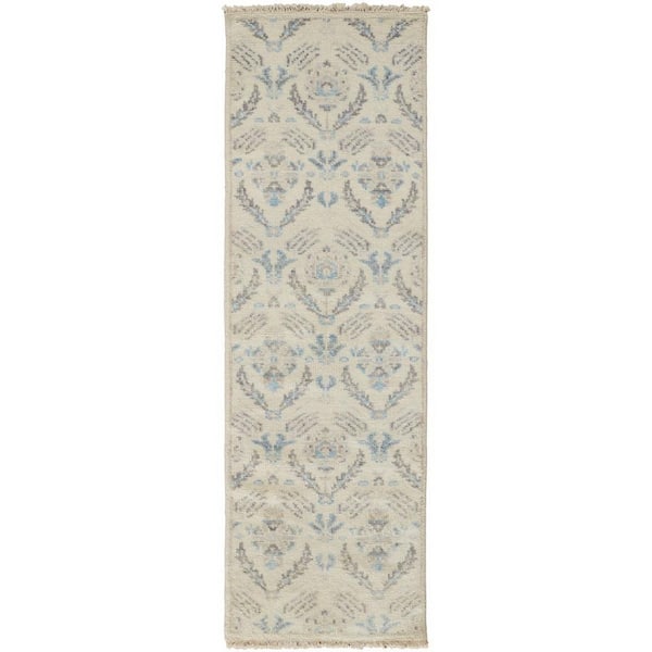 HomeRoots 2 ft. x 8 ft. Gray, Ivory Floral Runner Rug 2000513099 - The ...