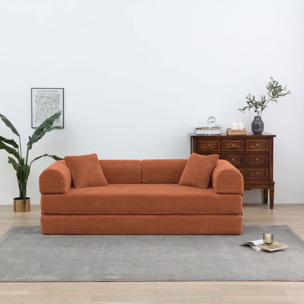 Seafuloy Orange Chenille Round Arm Chaise Lounge, Corduroy King Sofa ...