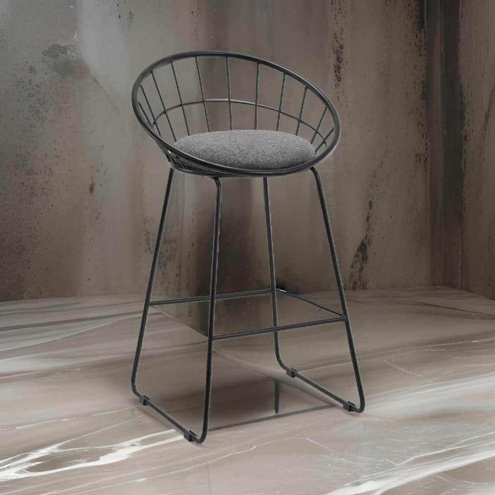 Benjara 26 in. Gray and Black Low Back Metal Frame Bar Stool with ...