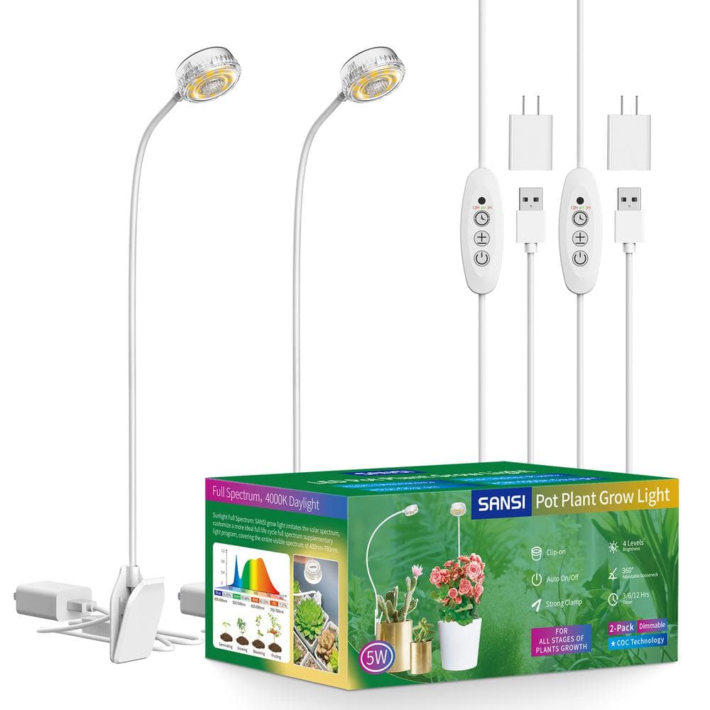 SANSI 5-Watt White Clip LED Grow Light 4000K Daylight for Indoor Plants ...