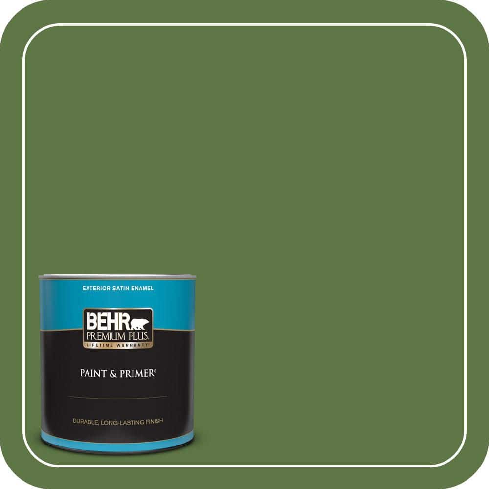 BEHR PREMIUM PLUS 1 qt. #420D-7 Dill Pickle Satin Enamel Exterior Paint ...