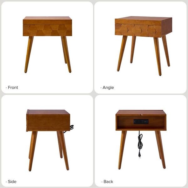 JAYDEN CREATION Edelmira 22 in Acorn MDF Hexagon End Table JAYDEN CREATION Edelmira 22 in Acorn MDF Hexagon End Table