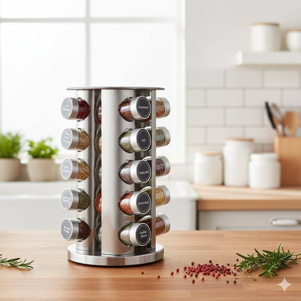 Lynzavix 20 Shelves Silver Countertop Rotating Spice Rack Tower ...