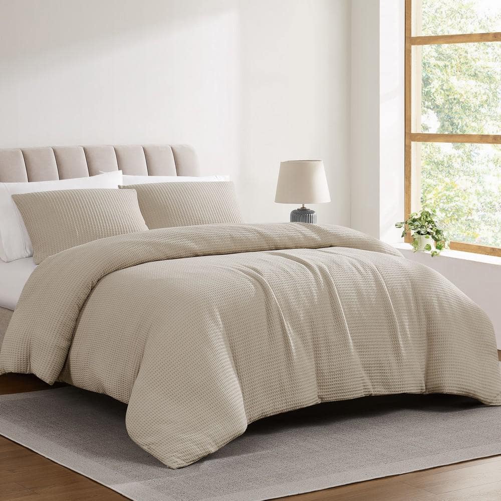 CANNON Heritage Cotton Waffle Khaki 3 Piece Full/Queen Comforter Set ...