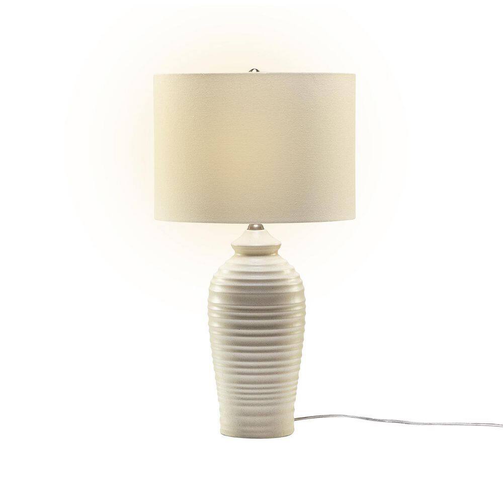 PUDO 24.7 in. Beige Ceramic Bedside Modern LED Light Table Lamp with ...