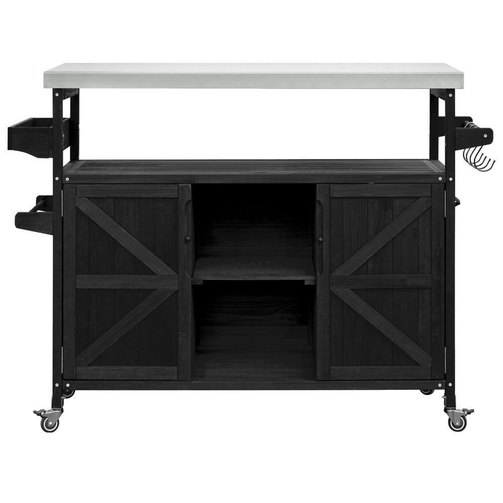 Polibi Black Stainless Steel 50.25 in. W Kitchen Island with Stainless ...