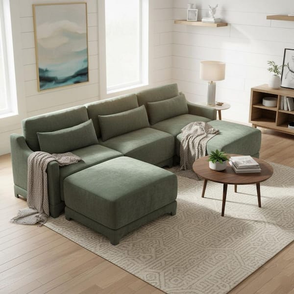 Homy Casa RSMBFL 61 in. Straight Arm 5-Piece Chenille Modular Sectional Sofa w/Comfort and 3 ...