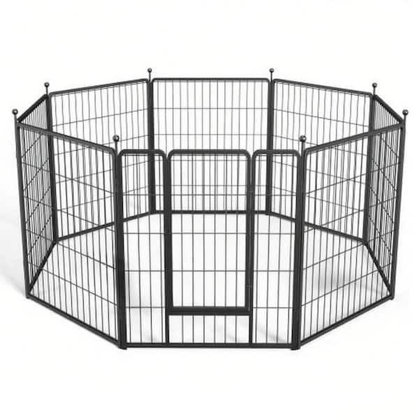 Reviews for Amucolo 8-Panels Black Large Indoor Metal Folded Puppy Dog ...