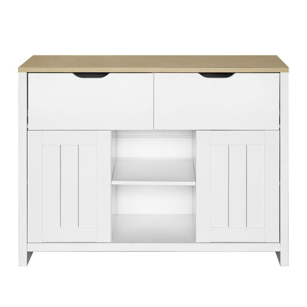 White Storage Cabinet with 2-Drawers and 2-Doors and 2-Shelves SN822C ...
