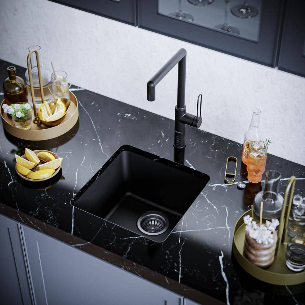 Karran Black Quartz/Granite 17 in. Undermount Bar Sink QU-690-BL - The ...