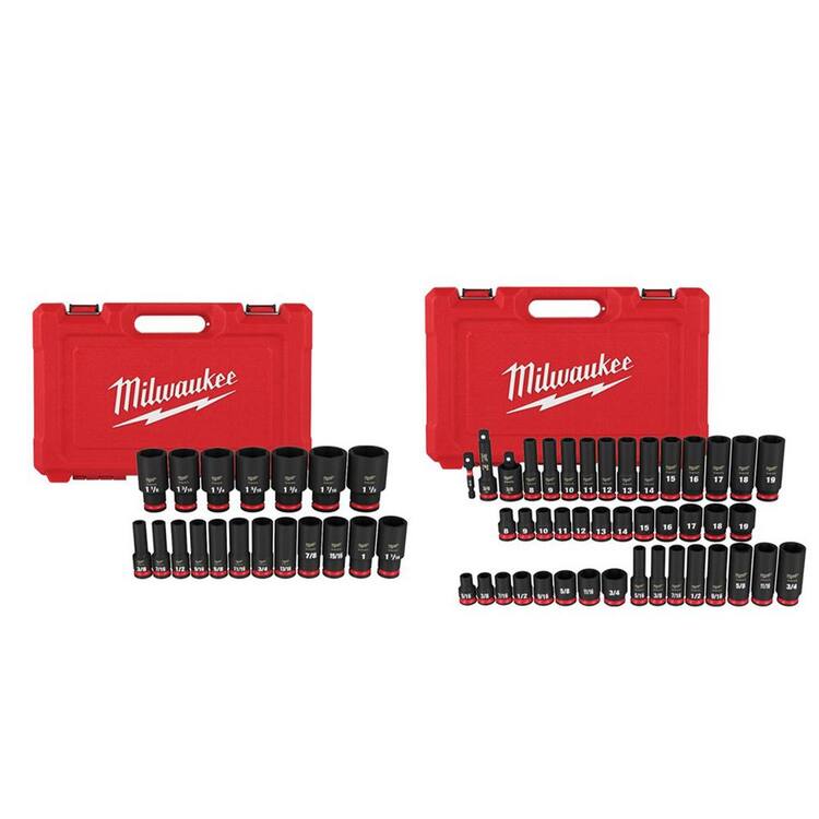 Milwaukee SHOCKWAVE 1/2 in. Drive SAE 6 Point Impact Socket Set (19-Piece) with 3/8 in. SAE ...