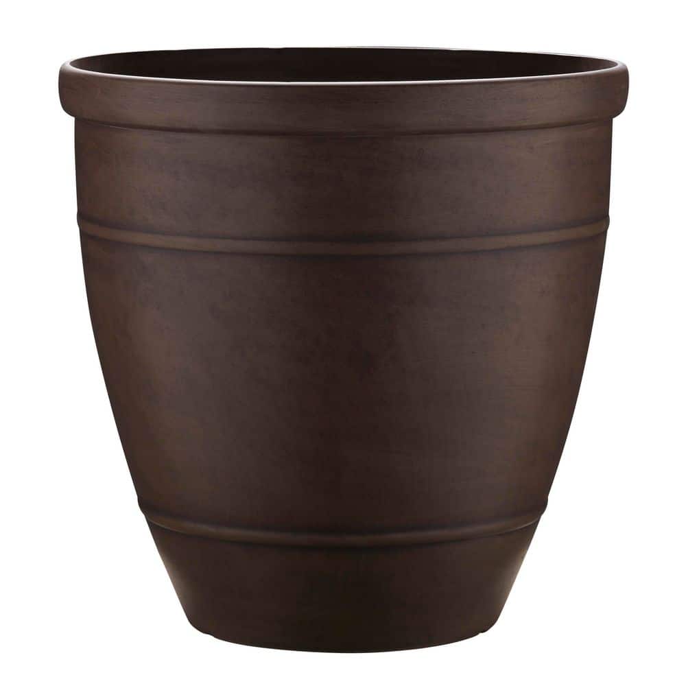 Southern Patio Wright 48.63 qt. Round Plastic Planter in Brownstone (L ...