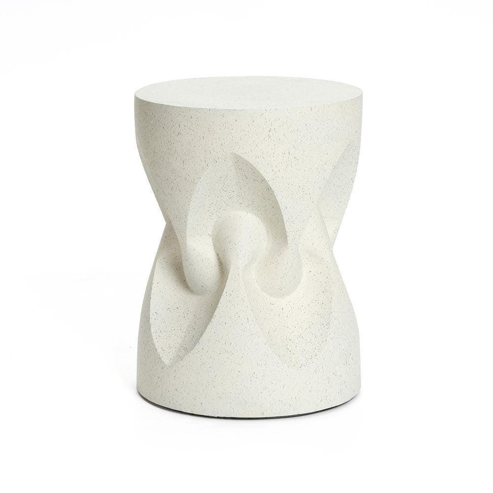 LuxenHome 13 in. Speckled Off White Modern Spade Round Cement Side ...