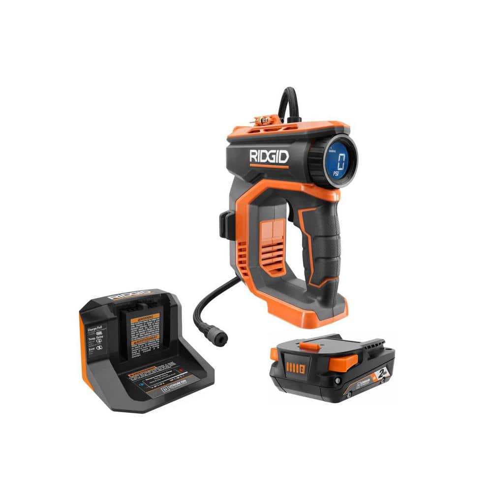 RIDGID 18V Cordless Portable Inflator Kit with 2.0 Ah Battery and ...