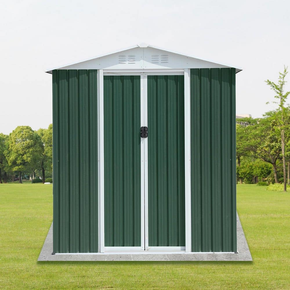 6 ft. W x 4 ft. D Green Metal Waterproof Outdoor Storage Shed with ...