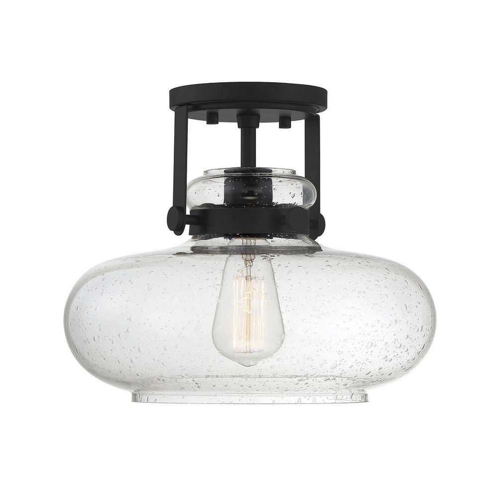 TUXEDO PARK LIGHTING 12 in. W x 10 in. H 1-Light Matte Black Semi-Flush ...