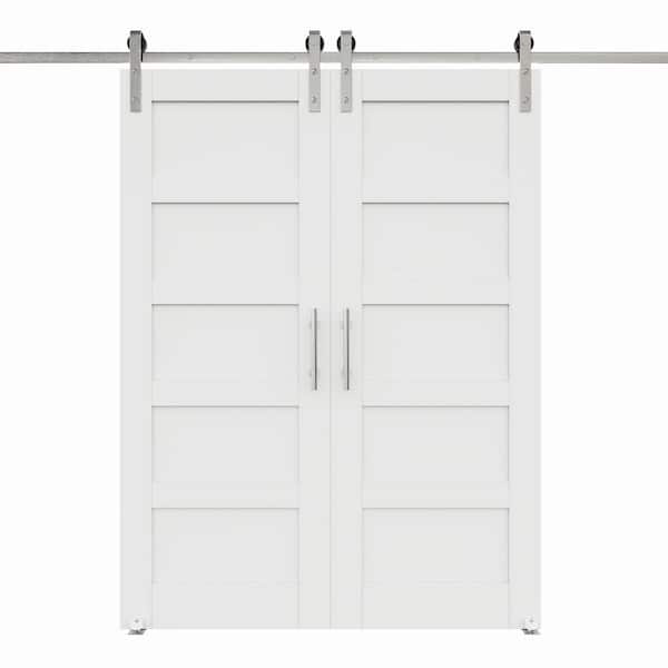 EH PUERTA 56 in. x 80 in. White Primed 5-Lite Pattern Paneled MDF ...