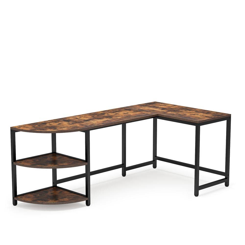 Tribesigns Lantz 74.8 in. L-Shaped Rustic Brown Wood and Metal Computer ...