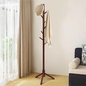 Walnut Wooden Coat Rack Stand Hall Tree Entryway Organizer 2 Heights with 8 Hooks QD 65615WF The Home Depot