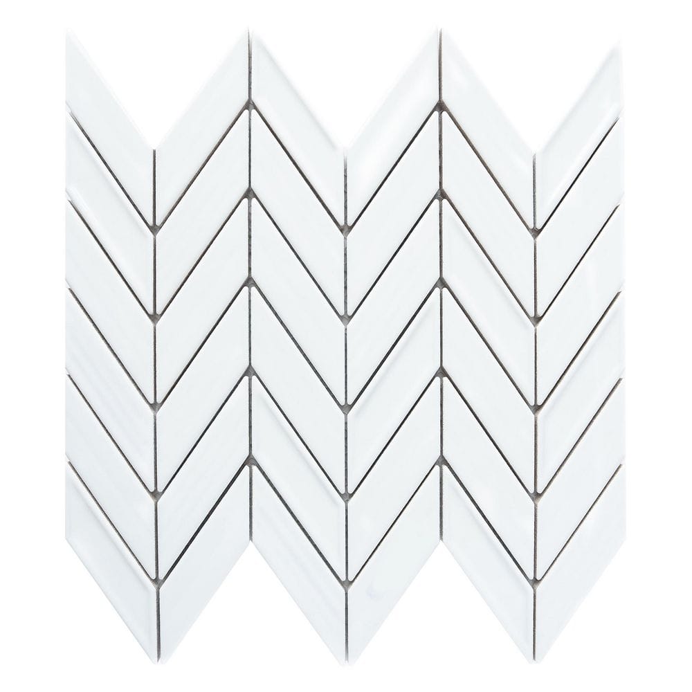 Ivy Hill Tile Medley Chevron Cloud White 4 in. x 0.35 in. Glossy ...