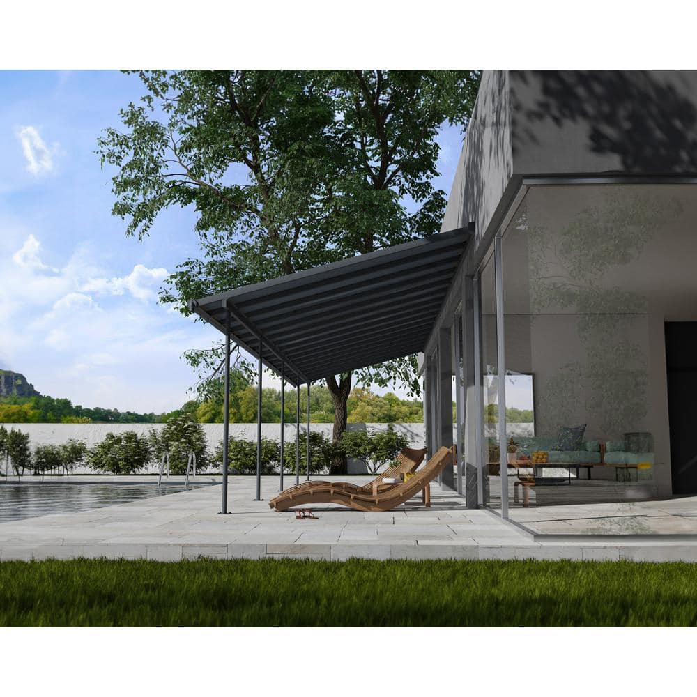 CANOPIA by PALRAM Sierra 10 ft. x 32 ft. Gray/Gray Aluminum Patio Cover ...