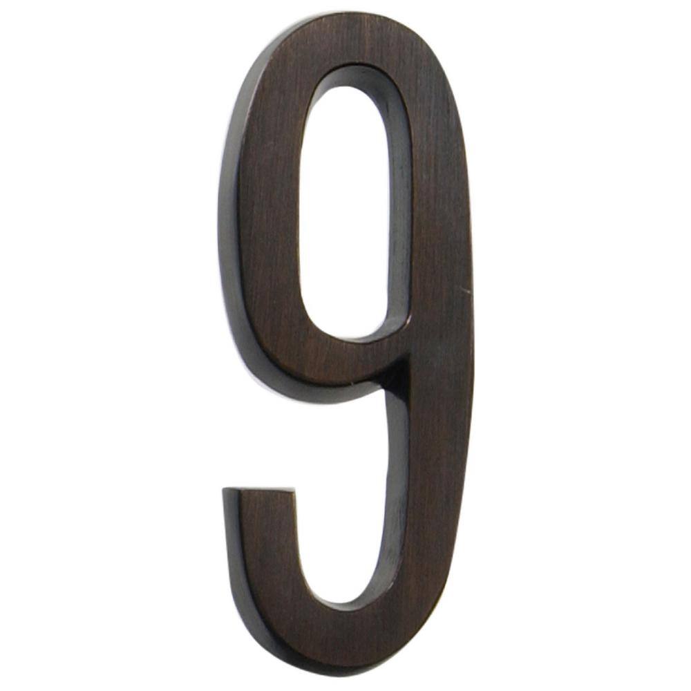 Everbilt 4 in. Flush Mount Aged Bronze Self-Adhesive House Number 9 ...