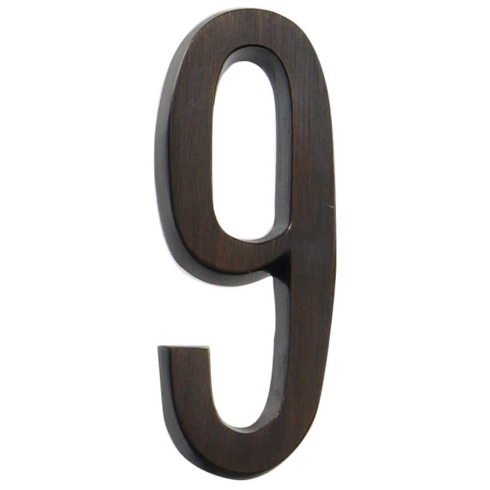 Everbilt 4 in. Aged Bronze Flush Mount Self-Adhesive House Number 9 ...